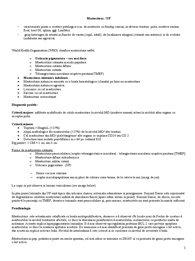 Mastocitoza-Urticaria Pigmentoasa | PDF
