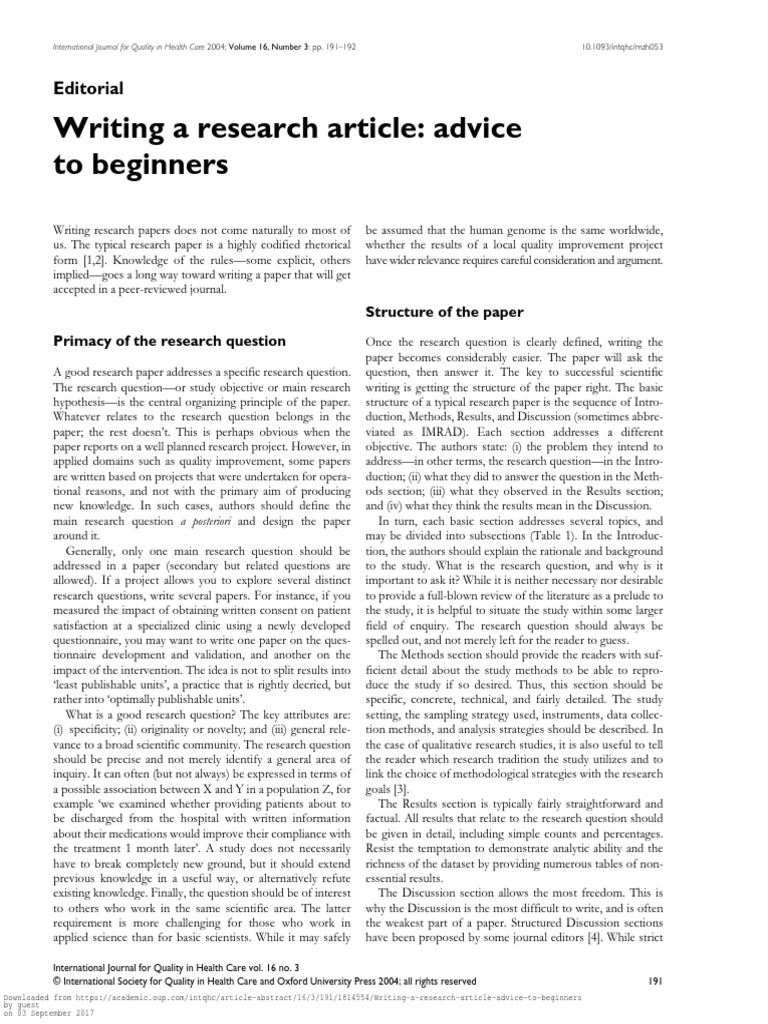 Writing A Research Article Advice For Beginners | PDF | Academic ...