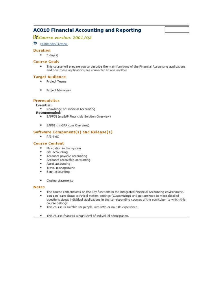 AC010: Financial Accounting Overview | PDF