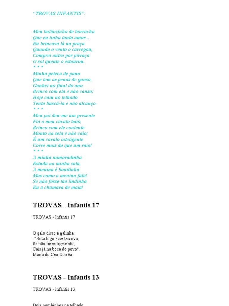 Trovas Infantis | PDF