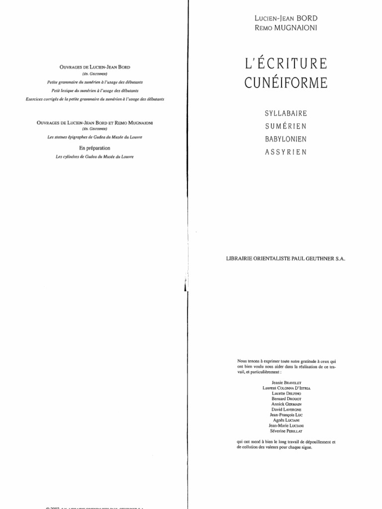 11 L'Ecriture Cuneiforme Syllabaire Sumerien, Babylonien, Assyrien | PDF