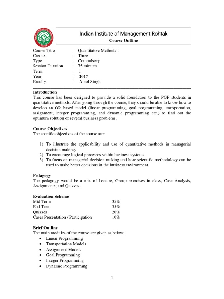 QM I - 2017 | PDF | Quantitative Research | Linear Programming
