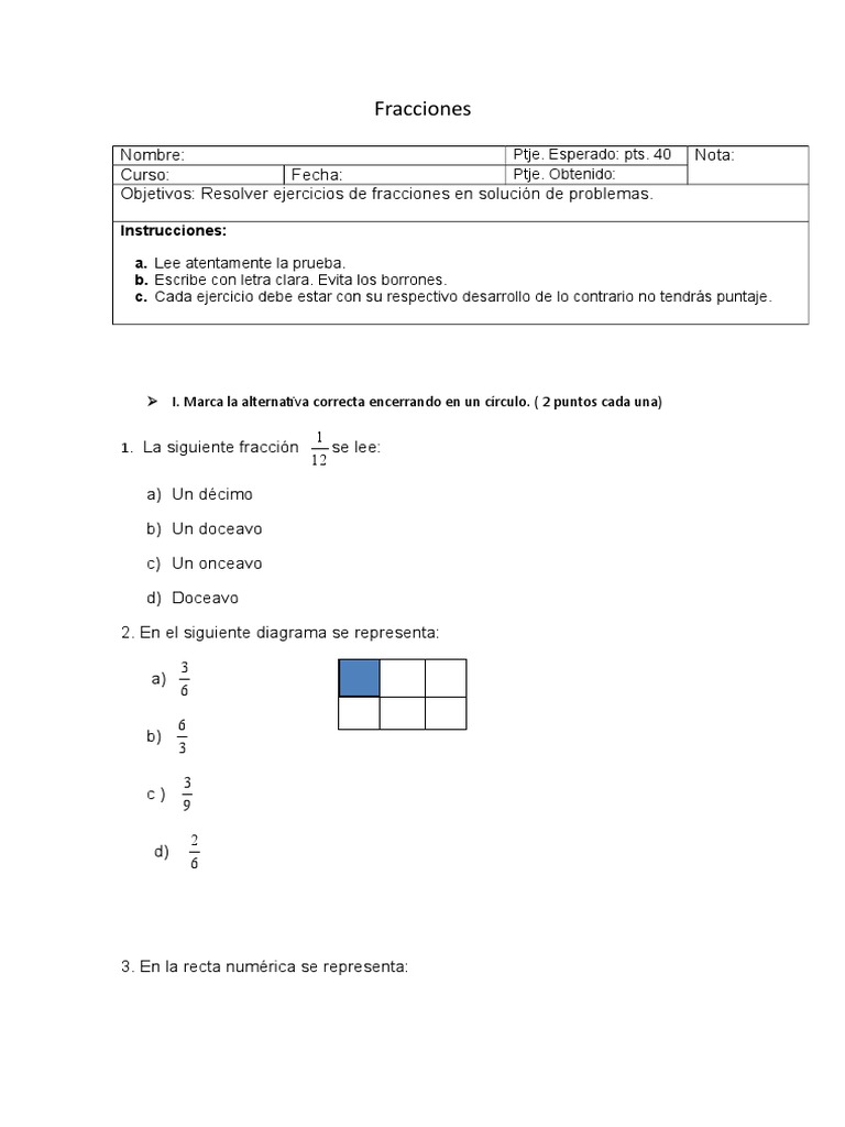 Prueba de Fracciones | PDF