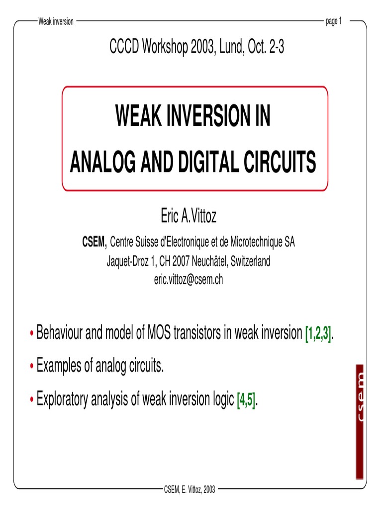 Vittoz Weak Inversion in Analog and Digital Circuits PDF | PDF | Field Effect Transistor | Mosfet