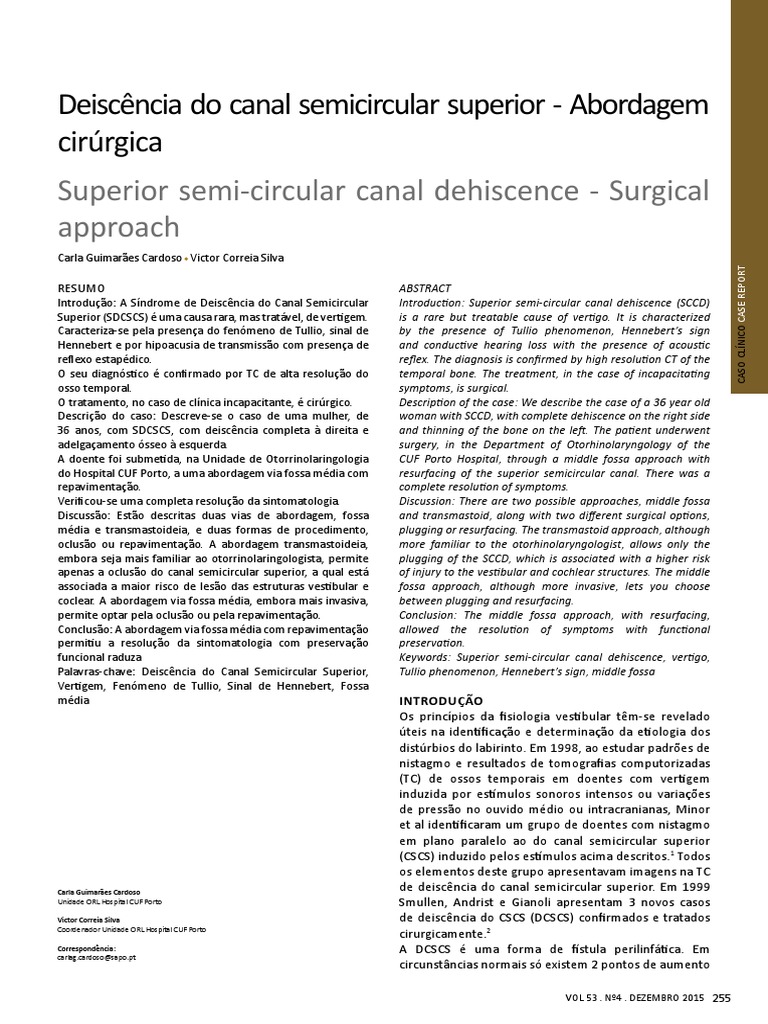 Deiscência Do Canal Semicircular Superior - Abordagem Cirúrgica | PDF ...