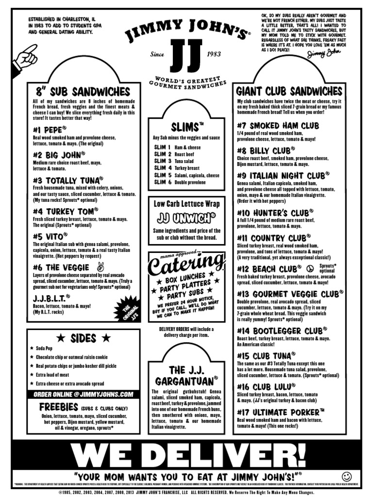 Jimmy Johns Menu | PDF | Pickled Cucumber | North American Cuisine