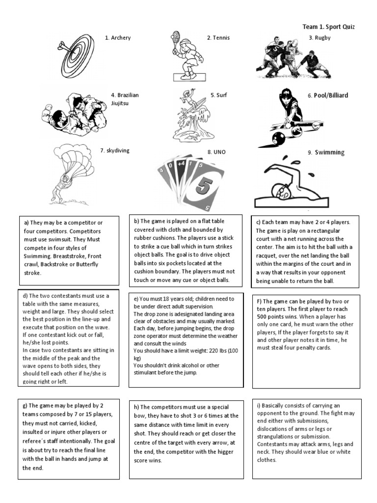 Swi Mmi NG: Team 1. Sport Quiz | PDF | Cue Sports | Ball Games