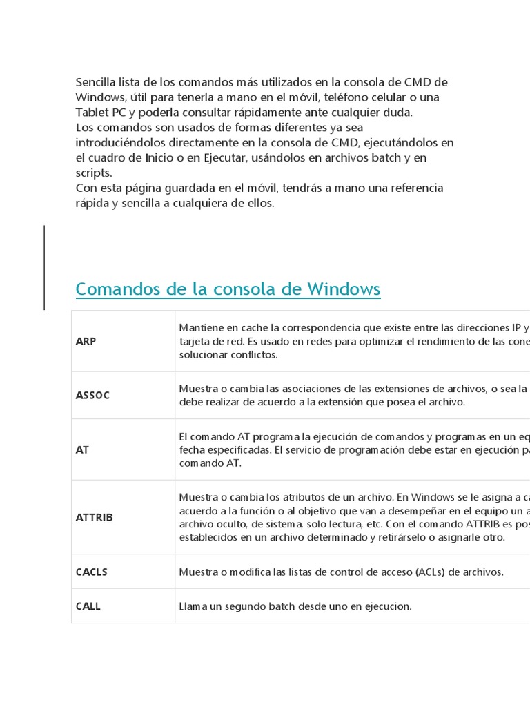 Sencilla Lista de Los Comandos Más Utilizados en La Consola de CMD de ...