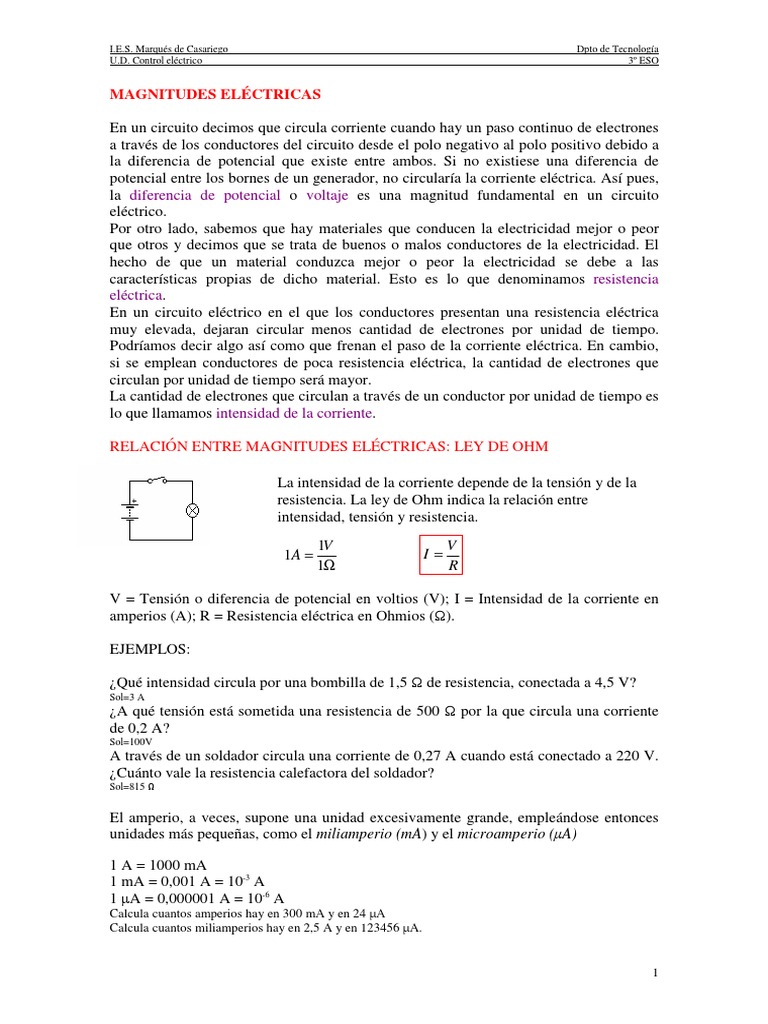 Magnitudes Electricas | PDF | Resistencia Eléctrica y Conductancia ...