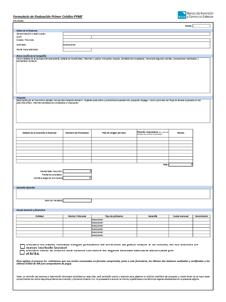Formulario de Evaluación PCP | PDF | Bancos | Inversiones