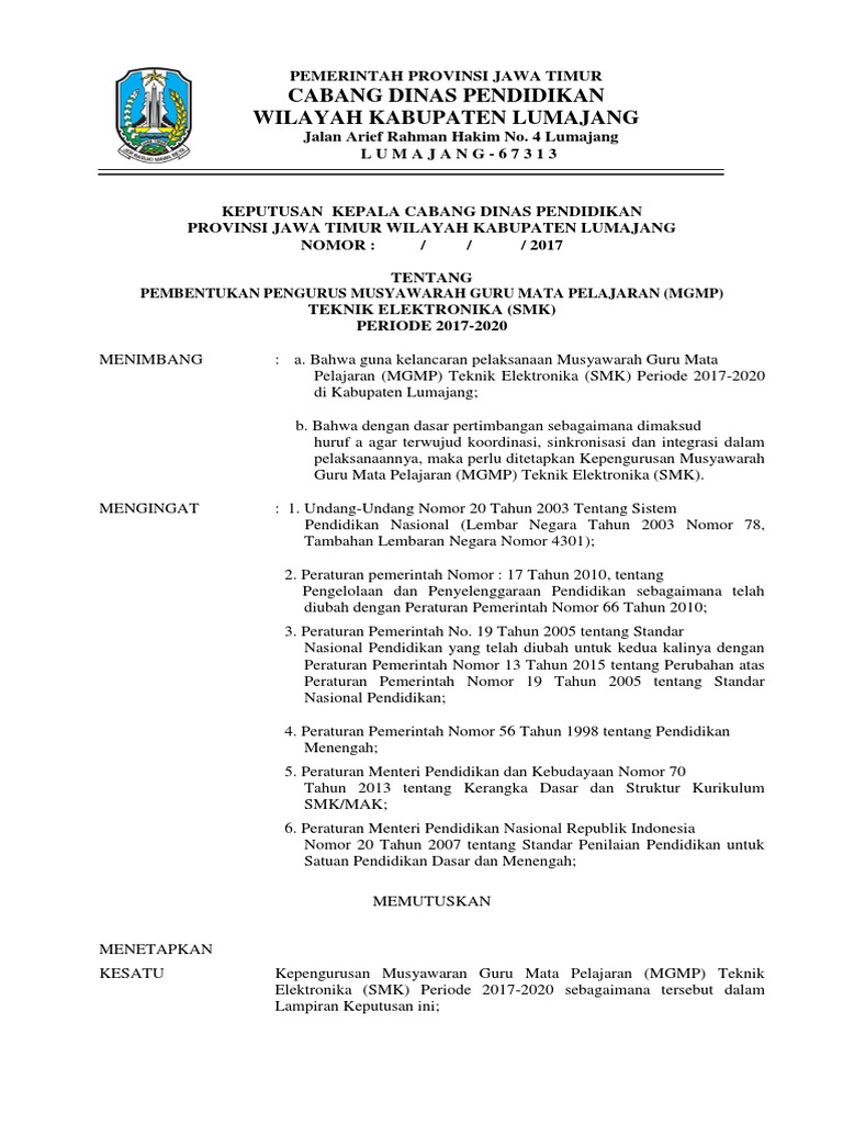 Contoh Pembuatan SK MGMP Elektronika | PDF
