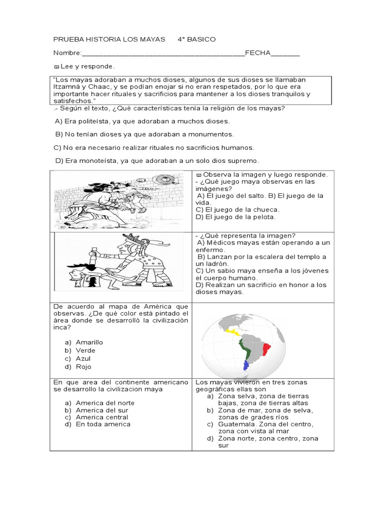 Prueba Historia Los Mayas 4 | PDF | Civilización maya | Rituales
