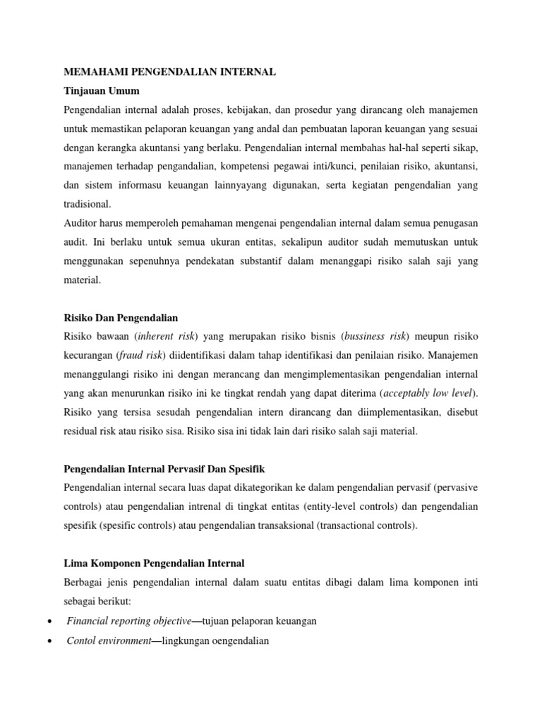 Bahan Audit Memahami Pengendalian Internal | PDF