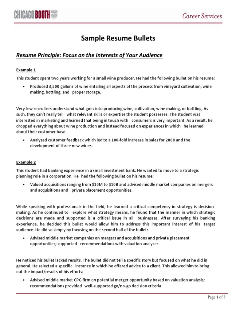 Sample Resume Bullets: Resume Principle: Focus On The Interests of Your ...