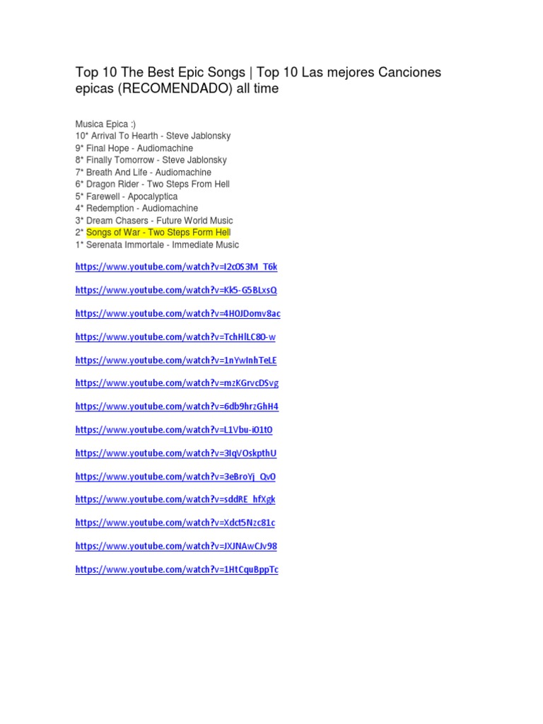 Top 10 The Best Epic Songs | PDF