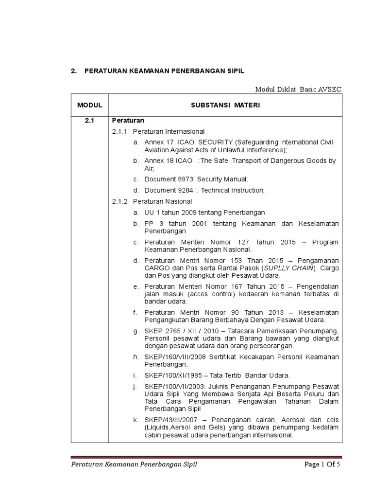 Peraturan Keamanan Penerbangan Sipil (Modul Basic Avsec) | PDF