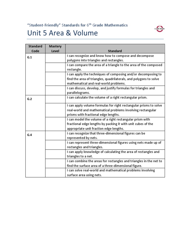 M6u5 Student Friendly Standards | PDF