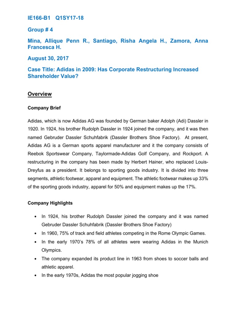 Final Adidas Case Study | PDF | Adidas | Supply Chain