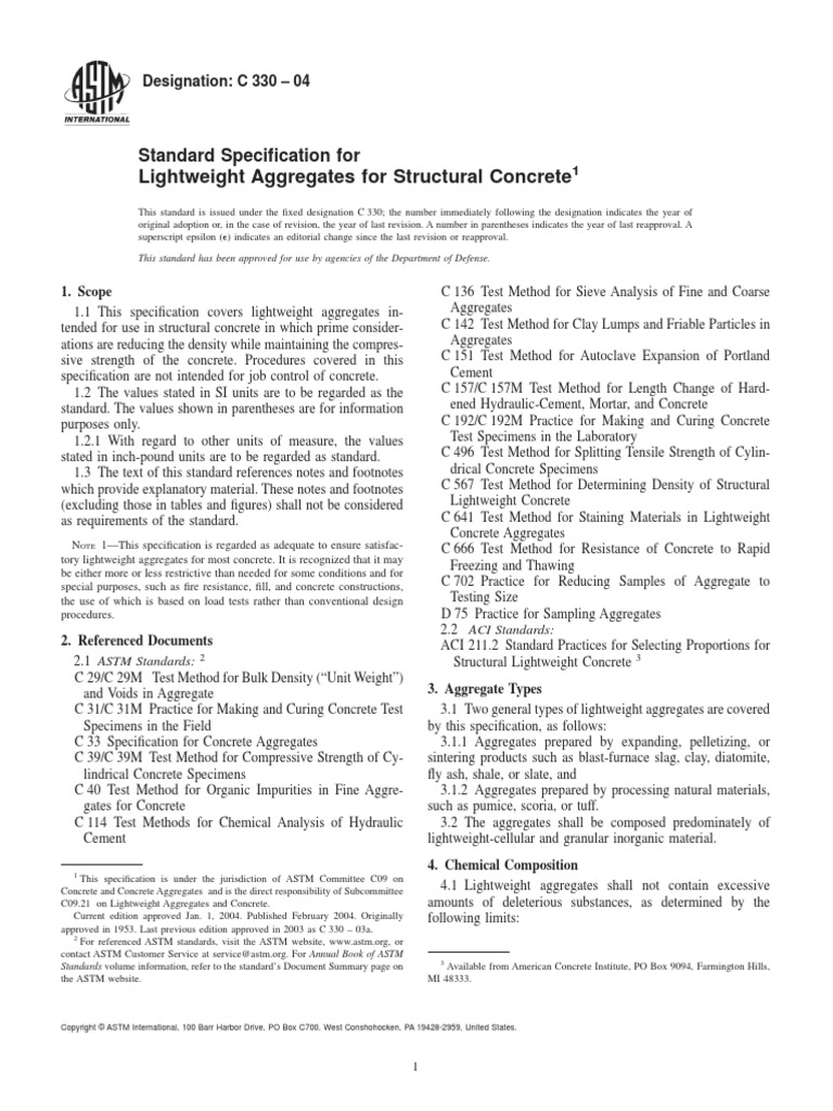 Astm C-330-04 PDF | PDF | Construction Aggregate | Concrete