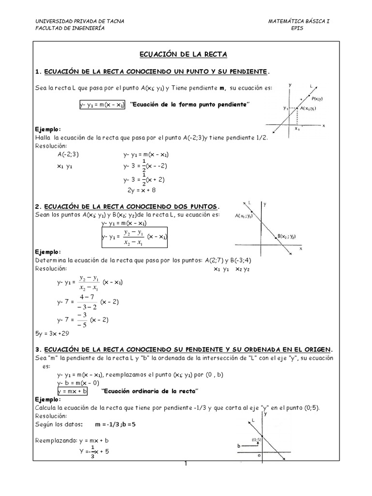 Ecuación de La Recta | PDF | Línea (geometría) | Pendiente