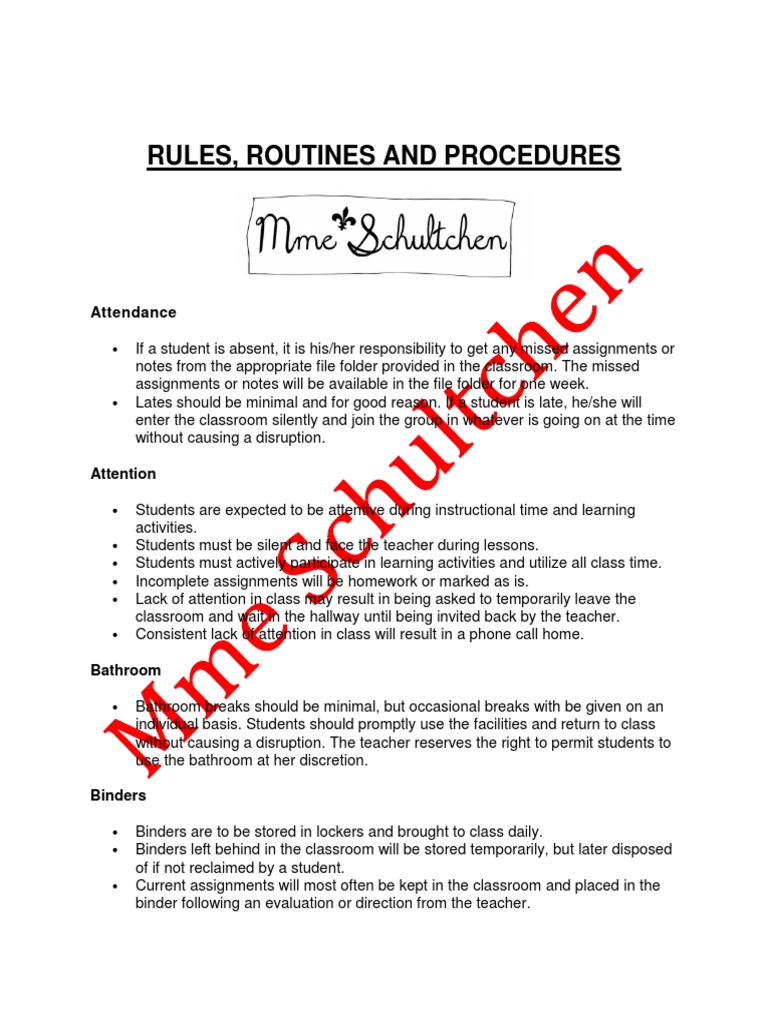 Rules Routines and Procedures 2017-2018 | PDF | Classroom | Homework
