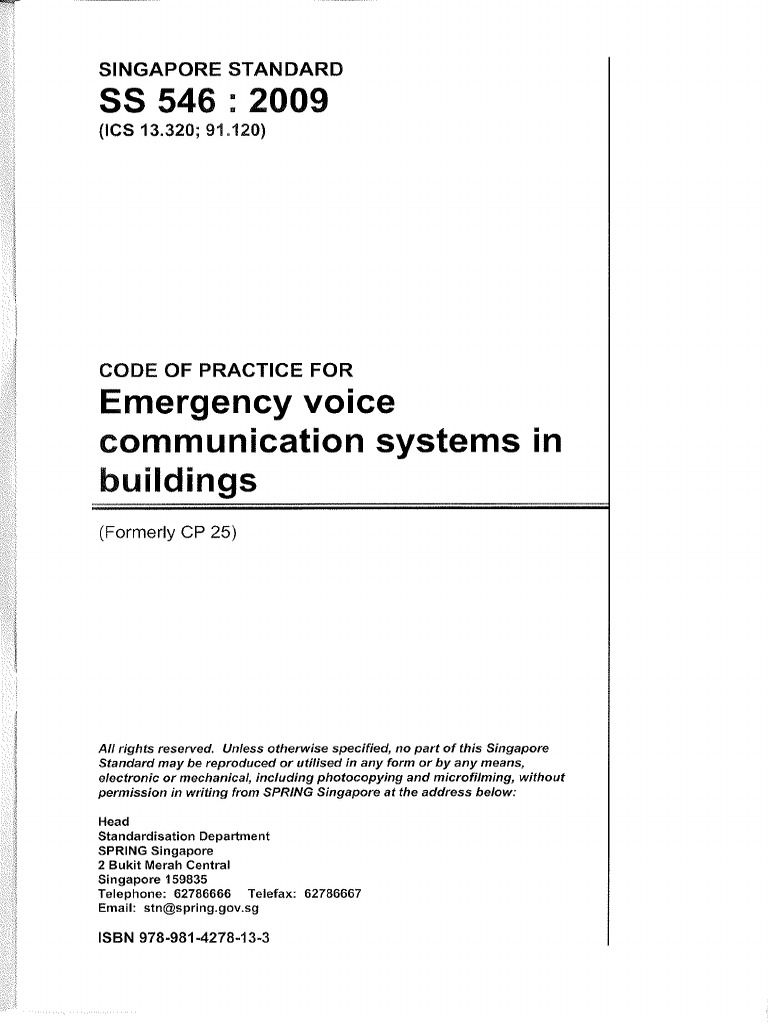 SS 546-2009 COP For Emergency Voice Communication Systems in Buildings | PDF