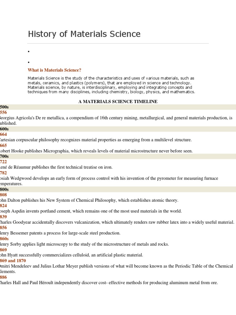 Timeline of Materials Science History | PDF | Materials Science ...