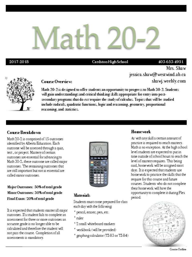 Math 20-2 Course Outline | Educational Assessment | Cognition