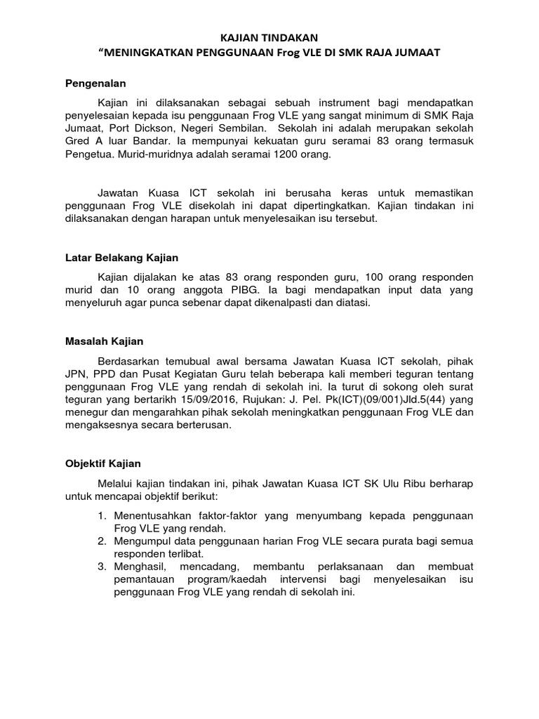Kajian Tindakan Frog VLE SMKRJ 2017 | PDF | Karier & Perkembangan ...