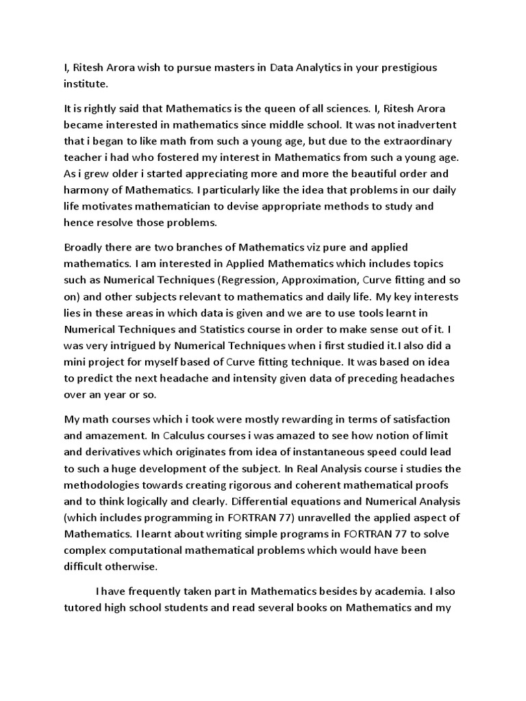 Sop Data Analytics | Physics & Mathematics | Mathematics