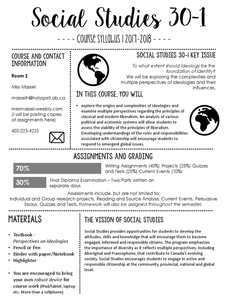 Social 30-1 Syllabus | PDF | Homework | Liberalism
