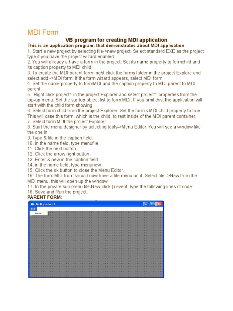 MDI Form: VB Program For Creating MDI Application | PDF | Ibm Pc Compatibles | Microsoft Software