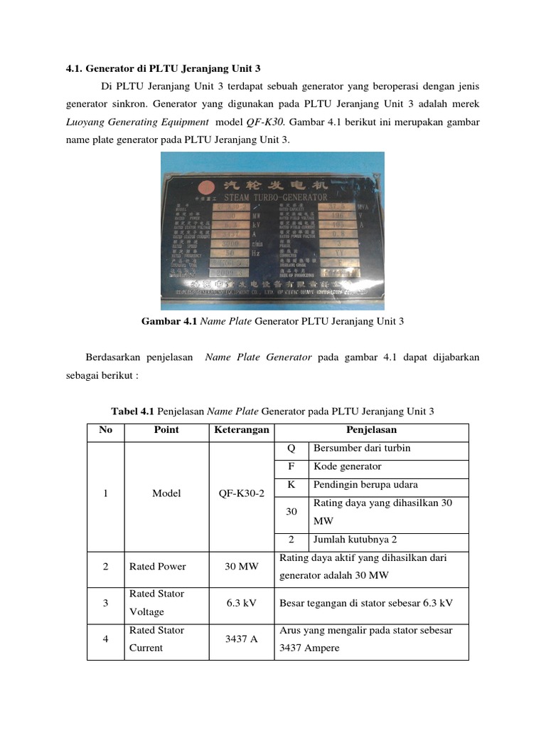 Generator Di PLTU Jeranjang Unit 3 | PDF