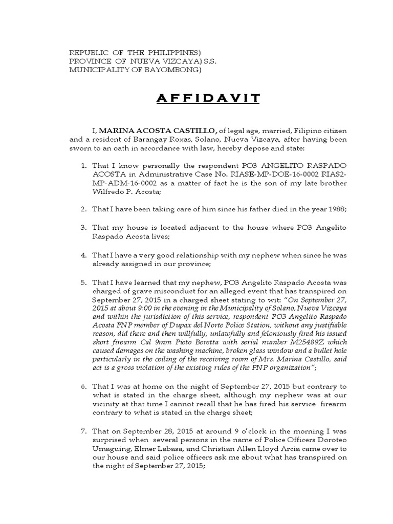 Affidavit - AcostA, Marina | PDF | Affidavit | Government