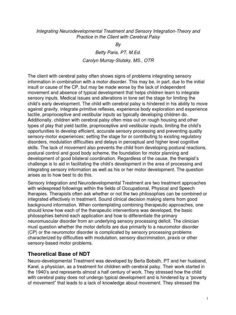 Integrating NDT and SI-Theory and Practice | PDF | Sensory Processing ...