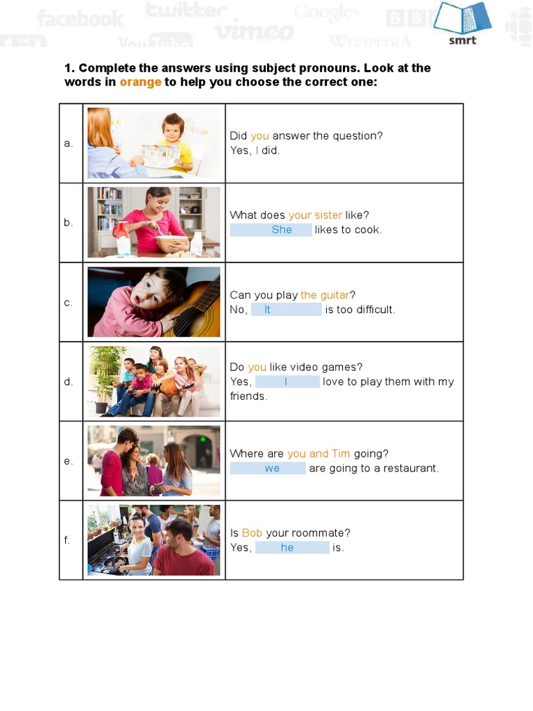 Subject and Object Pronouns Practice | PDF | Grammar | Linguistics