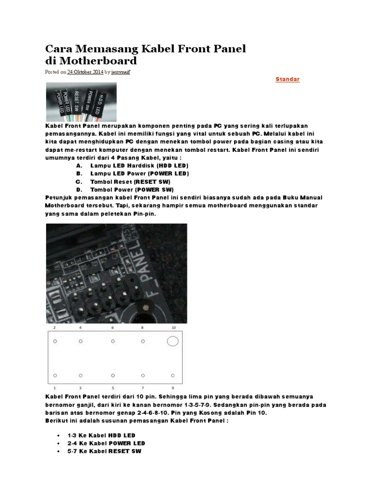 Cara Memasang Kabel Front Panel Di | PDF