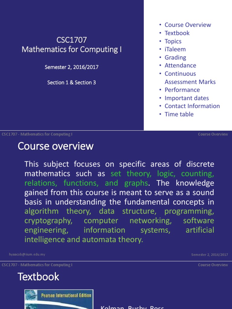 Course Overview CSC 1707 Maths for Computing | Discrete Mathematics ...