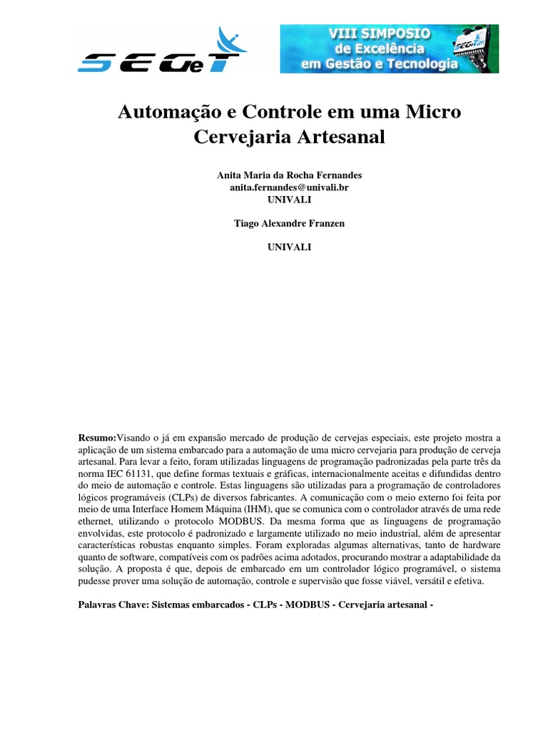 Automação e Controle em Uma Micro Cervejaria Artesanal PDF | PDF ...