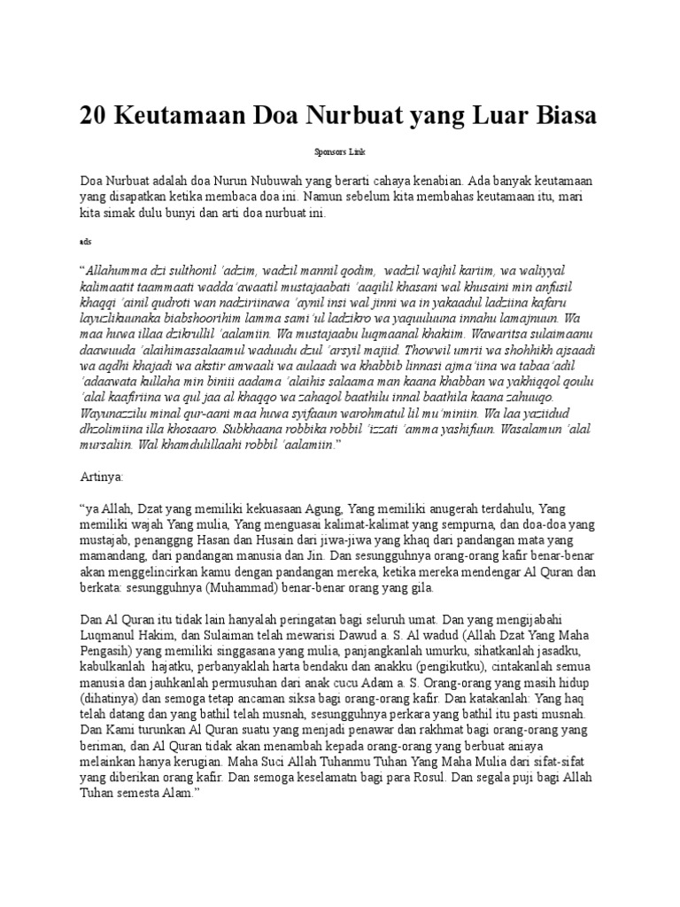 KEUTAMAAN DOA NURBUAT | PDF