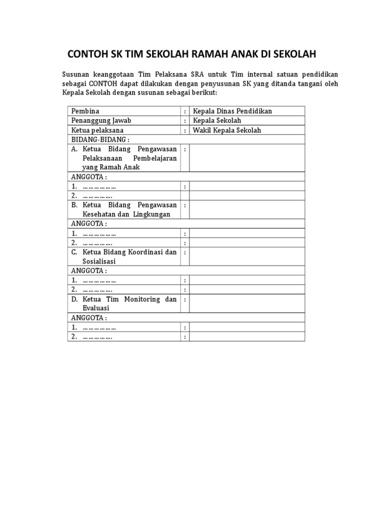 Contoh SK Tim Sekolah Ramah Anak | PDF | Karier & Perkembangan