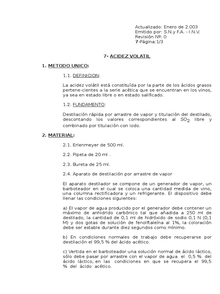 Acidez Volatil 1 | PDF | Valoración | Química