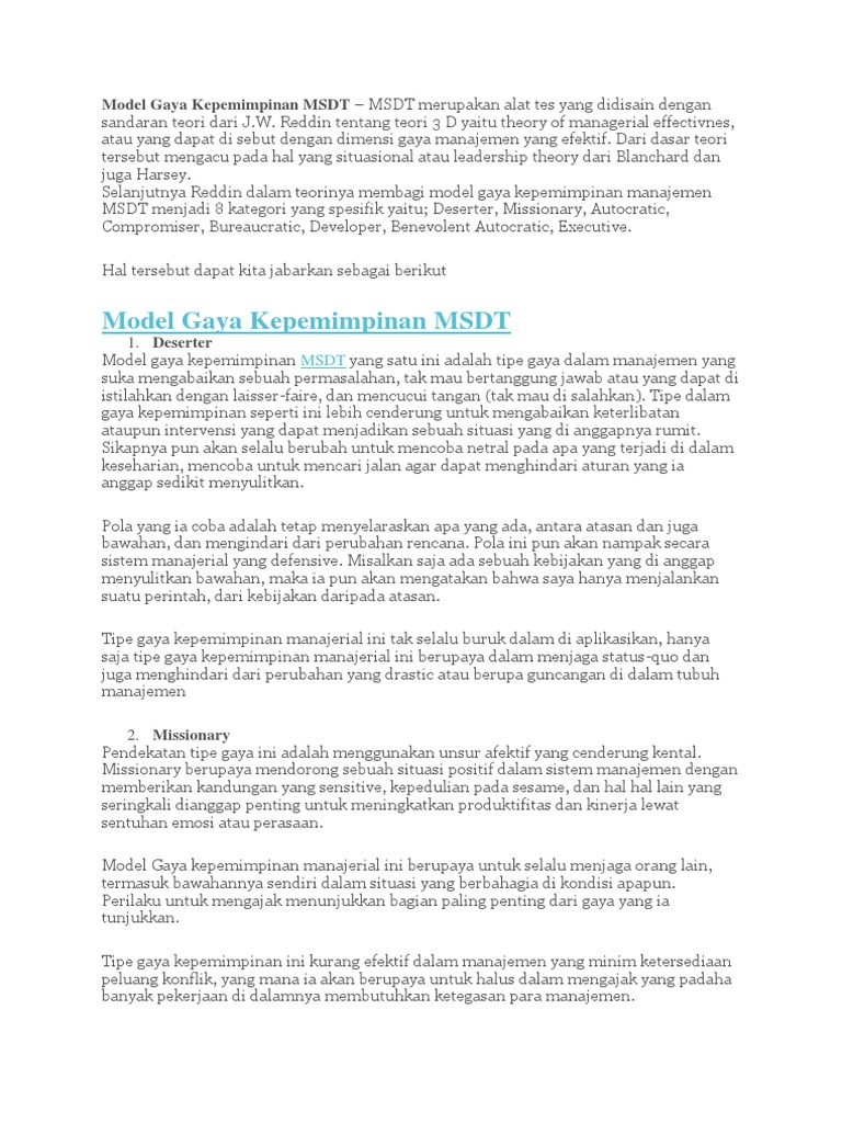 Model Gaya Kepemimpinan MSDT | PDF