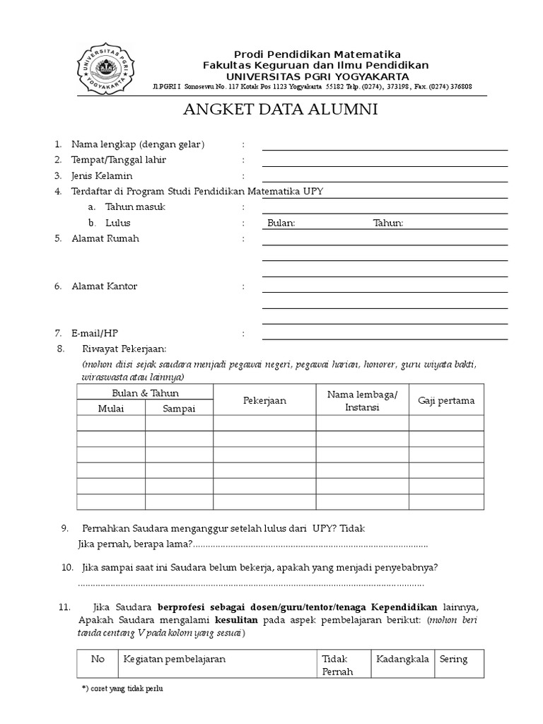 Contoh Angket Alumni | PDF