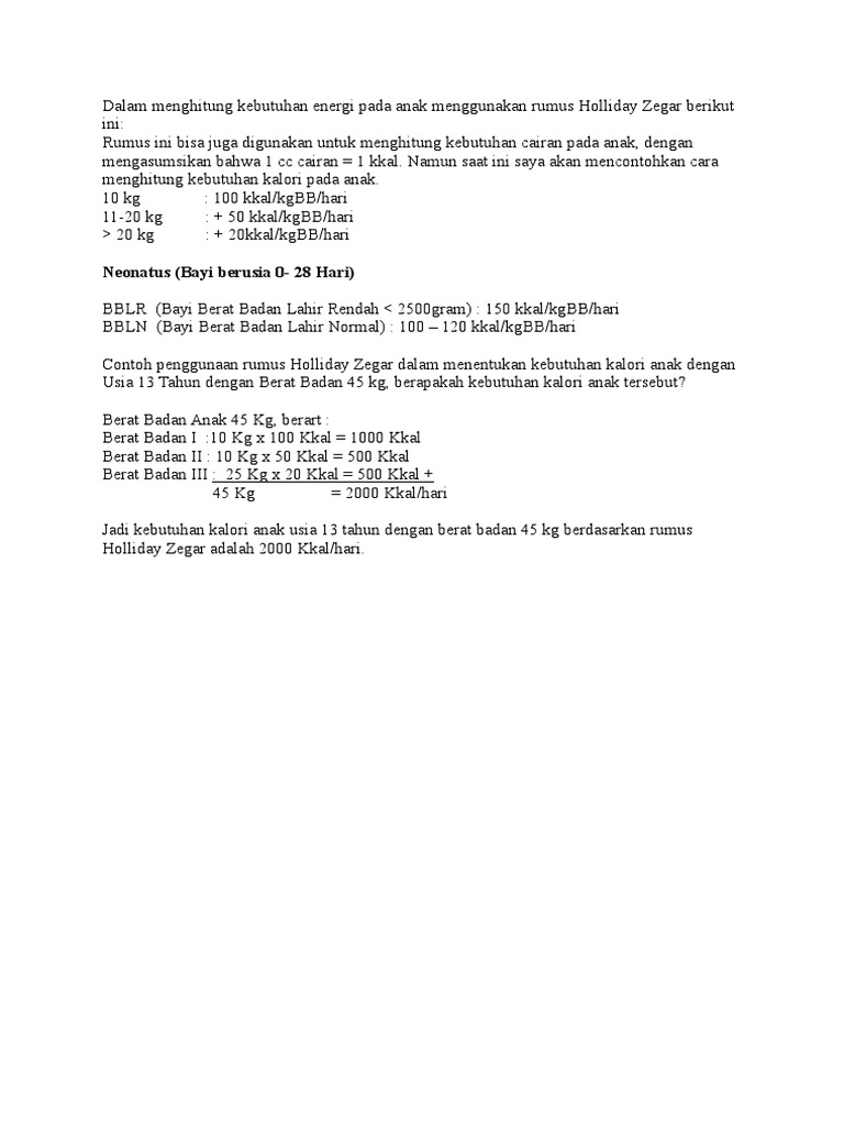 Rumus Holliday Segar | PDF