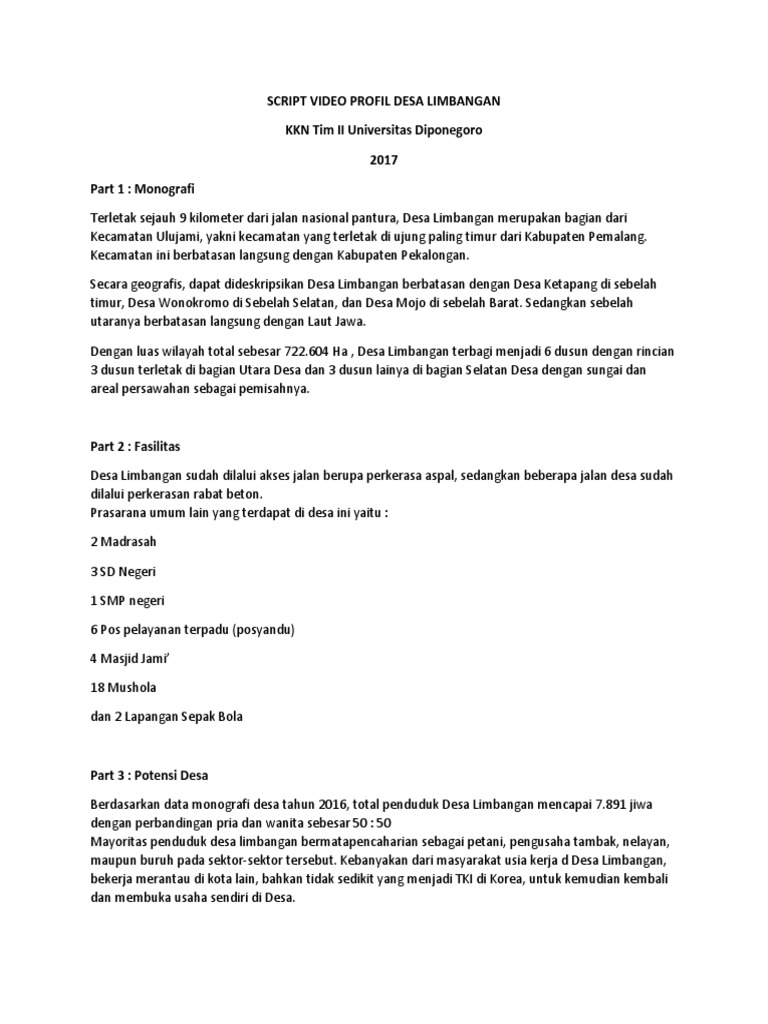 Script Video Profil Desa Limbangan | PDF | Perjalanan