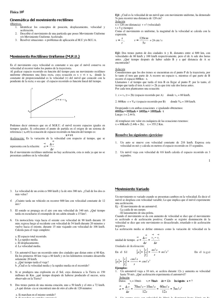 Cinem-Tica Del Movimiento Rectilineo | PDF | Movimiento (física) | Velocidad