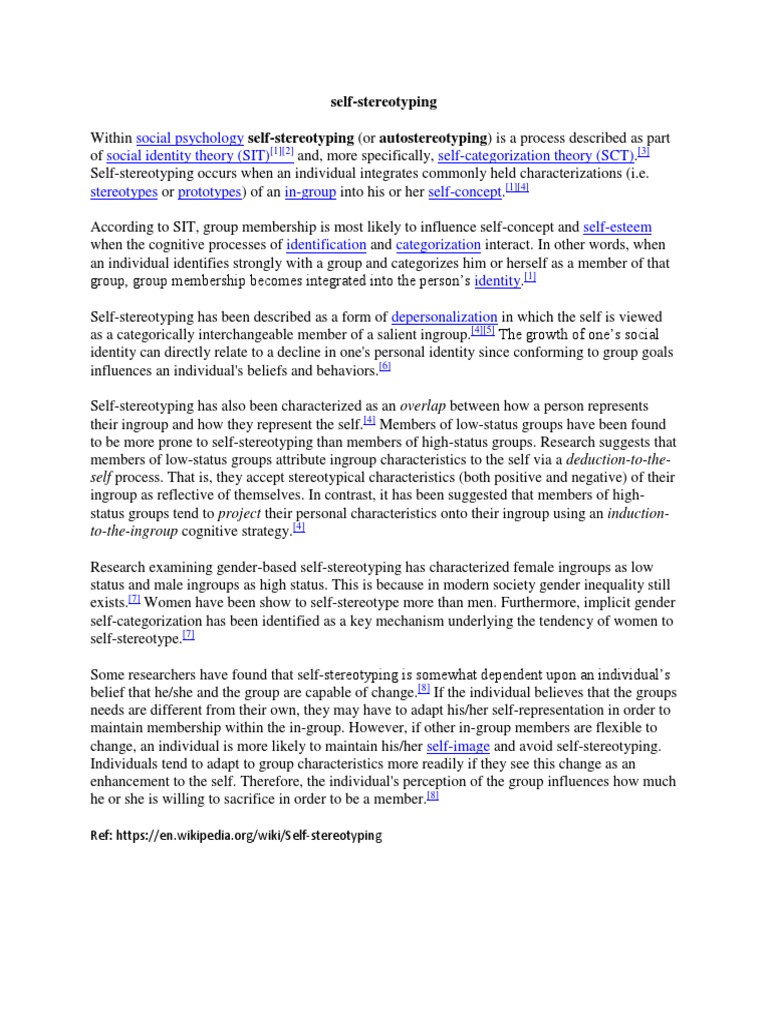 Self Stereotyping | PDF | Neuroscience | Psychology