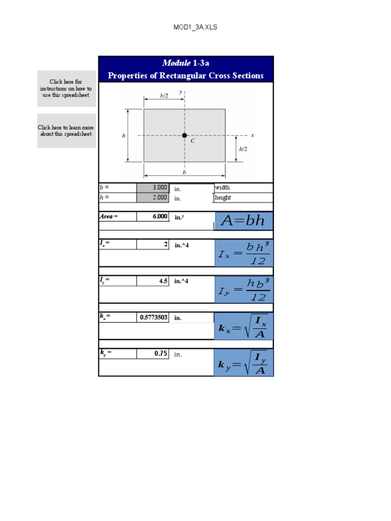 Properties of Rectangular Cross Sections: Module 1-3a | PDF
