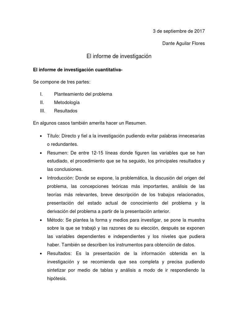 El Informe de Investigación | PDF | Teoría | Hipótesis